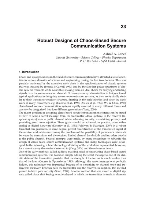 Pdf Robust Designs Of Chaos Based Secure Communication Systems
