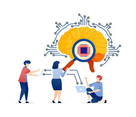 Illustration Of People Accessing An Ai Brain Network Using A Chip For Data Search And