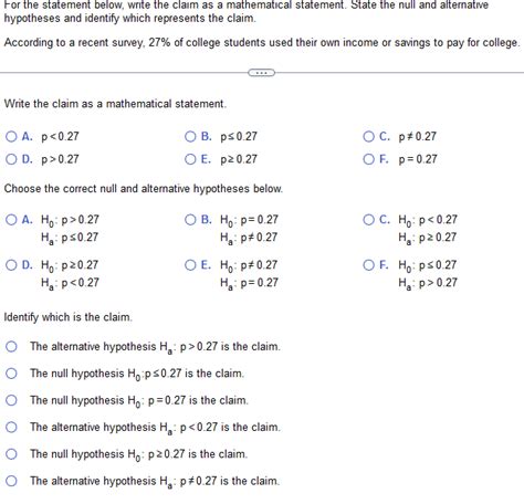 solved for the statement below write the claim as a