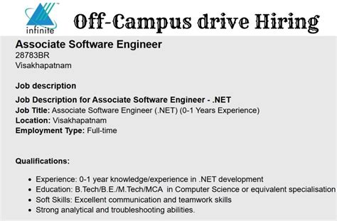 Infinite Off Campus Drive 2025 Hiring Associate Software Engineer B Tech B E M Tech Mca