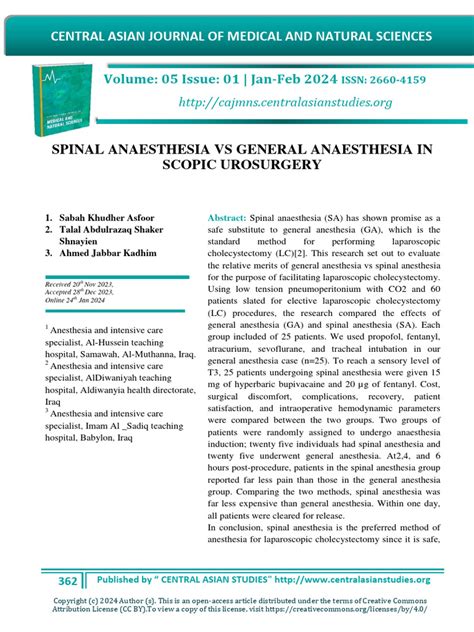 Spinal Anaesthesia Vs General Anaesthesia In Scopic Urosurgery Pdf Anesthesia Nervous System