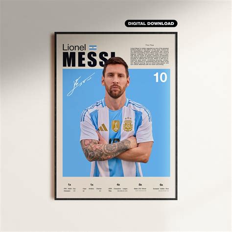 Lionel Messi Poster Soccer Wall Art Football Legend Print Digital