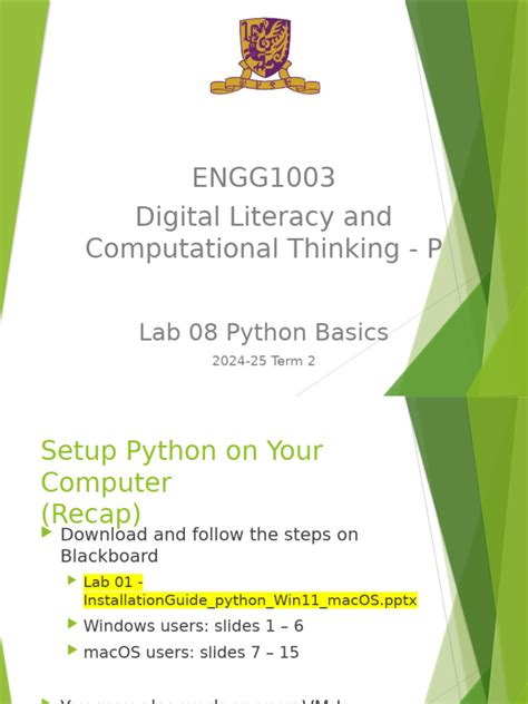 Engg1003 Lab08 Pythonbasics 2425t2 Pdf Computing Computer Science