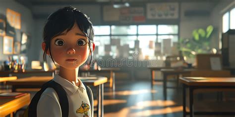 Anime Girl Classroom 3d Render Stock Illustration Illustration Of