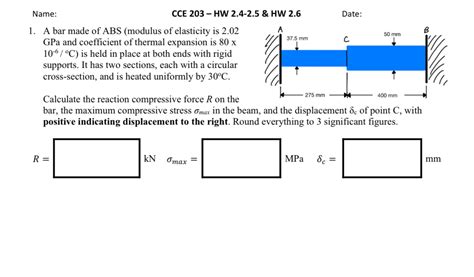 Solved A Bar Made Of Abs Modulus Of Elasticity Is 202gpa