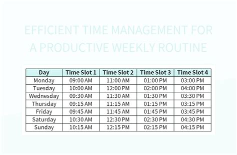 efficient time management for a productive weekly routine excel