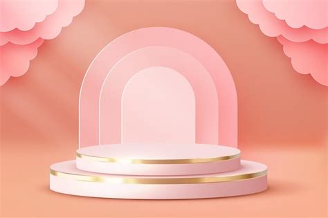 럭셔리 핑크 파스텔 포디움 추상 장면 배경 제품 프리젠테이션 모의 쇼 화장품 블랭크 포디움 스테이지 받침대 또는 플랫폼 3d