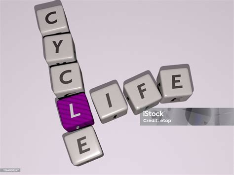 거울 바닥에 입방 문자로 배열 라이프 사이클의 크로스 워드 퍼즐 개념 의미와 프리젠 테이션 배경 과 삽화 3d 일러스트레이션