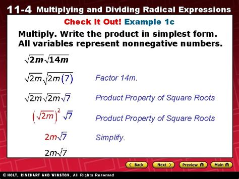 Multiplying And Dividing Radical Expressions Preview