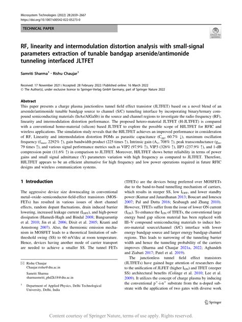 Rf Linearity And Intermodulation Distortion Analysis With Small Signal