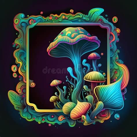 Mushroom Frame Psychedelic Vector Illustration With Colorful Mushrooms