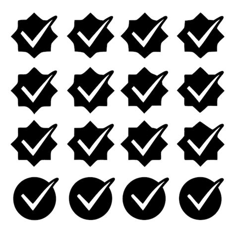 Set Of 16 Check Marks In Black And White 8 Circle And 8 Star Shapes