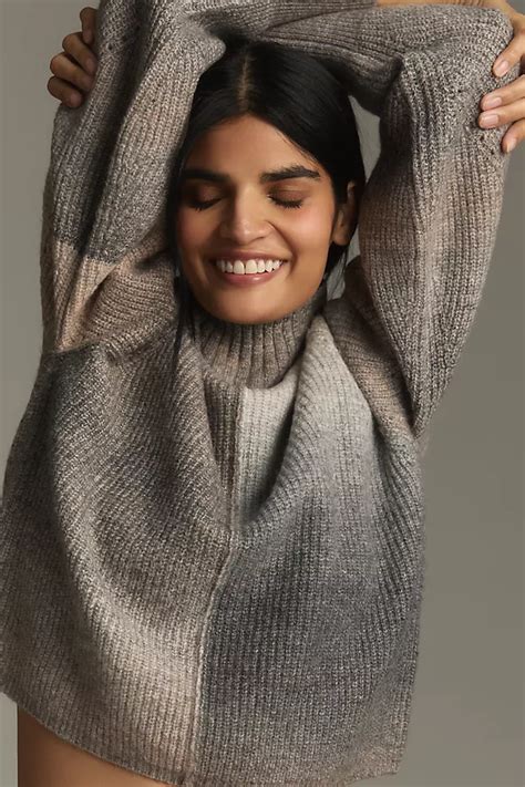By Anthropologie Oversized Popover Drawstring Hem Turtleneck Sweater