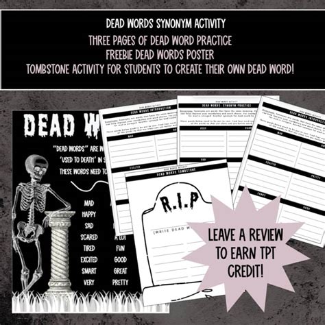 Dead Words Synonym Worksheet And Tombstone Activity By Moody In Middle