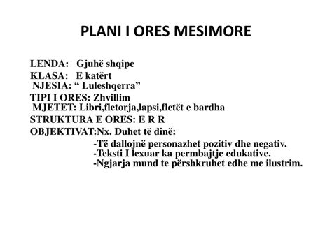 Ppt Plani I Ores Mesimore Powerpoint Presentation Free Download Id