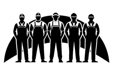 노동자 실루 터 일러스트레이션 만화 클리파트 및 라인 아트 디자인 프리미엄 Ai 생성 벡터