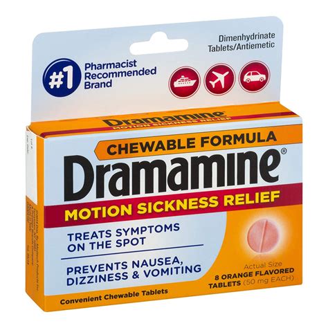 Nausea Relief Dramamine® 50 Mg Strength Chewable Tablet 8 Per Box Er Medical Supply