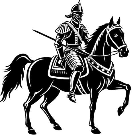 Ilustración De La Silueta Del Jinete En Blanco Y Negro Vector Premium
