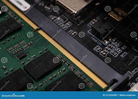 Ram Ddr4 Sodimm Installation In Pc With Connector On Motherboard Background Stock Image Image