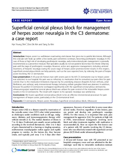 Pdf Superficial Cervical Plexus Block For Management Of Herpes Zoster Neuralgia In The C3