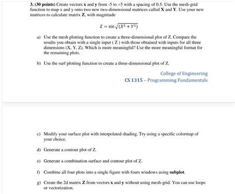 Solved 3 30 Points Create Vectors X And Y From 5 To 5