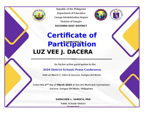 Certificate Of Participation Dspcs 2023 East Republic Of The