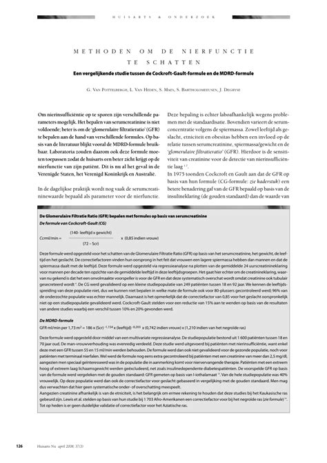 Pdf Methoden Om De Nierfunctie Te Schatten Een Vergelijkende Studie