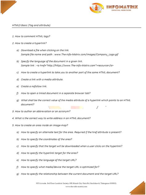 Basic Html Practice Programs Questions Pdf Html Element Html