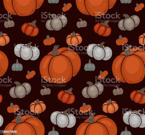 어두운 배경에 다양한 회색과 오렌지 호박과 원활한 가을 패턴 평평한 손으로 그린 야채와 벡터 간단한 질감 10월에 대한 스톡