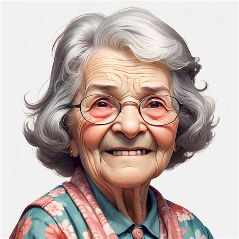 A Woman With Gray Hair And Glasses Is Standing In Front Of A White