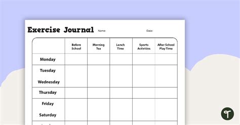 Exercise Journal Worksheet Teach Starter Worksheets Library