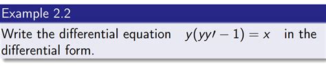 solved example 2 2write the differential equation y yy 1 x