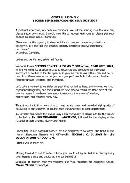 Intramurals 2024 2025 Emcee Script Opening Pdf