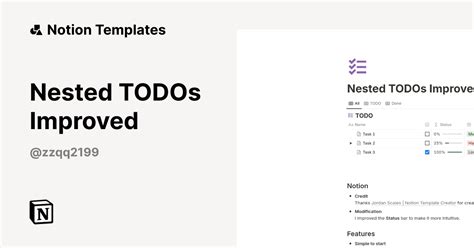 Nested TODOs Improved Template By Nested TODOs Improved Notion Marketplace