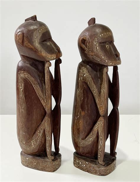 Lot Good Graduated Pair Of Early 20th Century Carved Seated Massim