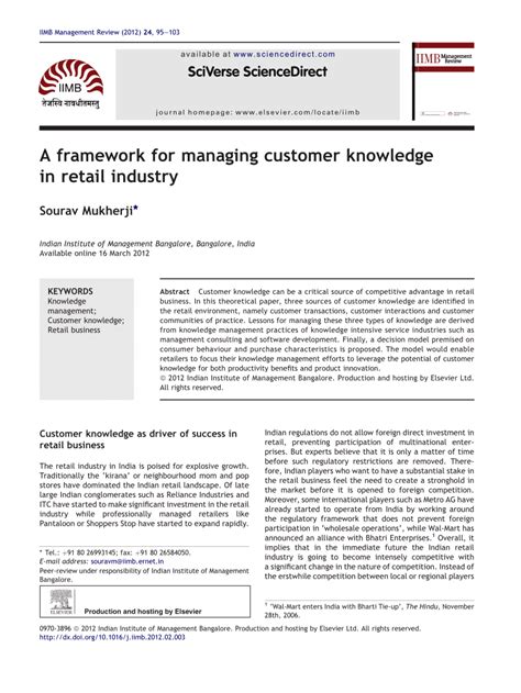 Pdf A Framework For Managing Customer Knowledge In Retail Industry