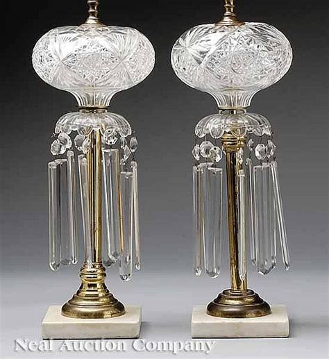 Lot A Pair Of American Prism Hung Cut Glass And Brass