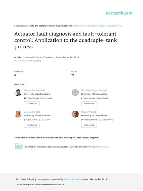 Actuator Fault Diagnoses For Quadruple Tank Process Pdf Fault