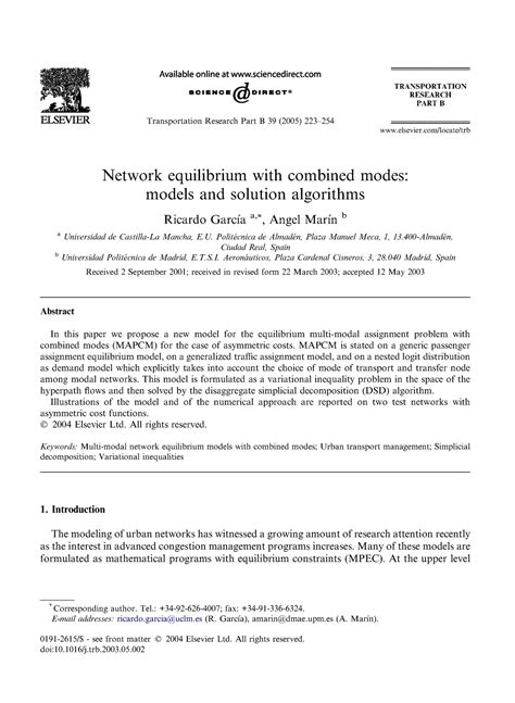 network equilibrium with combined modes models and solution algorithms