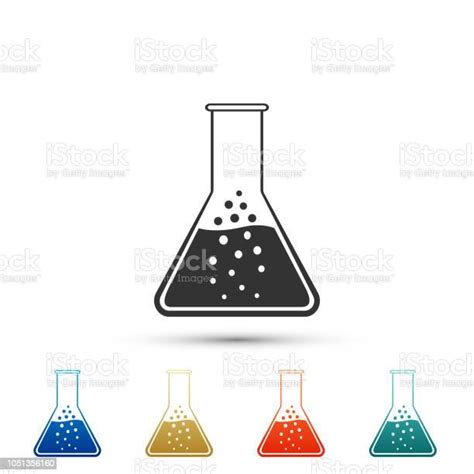 테스트 튜브와 플라스 크화학 실험실 테스트 아이콘 흰색 배경에 고립 컬러 아이콘에 요소를 설정 합니다 평면 디자인입니다 벡터