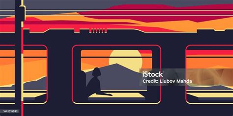 기차에 여자 창문을 통해 풍경 광경을 보고 있는 여성 캐릭터 평면 만화 스타일 벡터 그림 철도에 대한 스톡 벡터 아트 및 기타 이미지 Istock