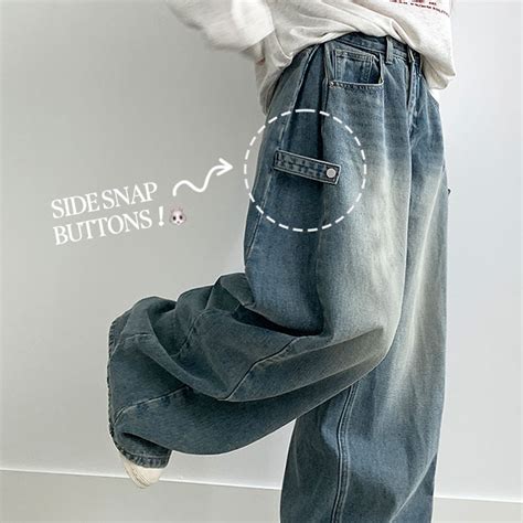부기샵 자체제작스냅비조🖤 체스터 사이드 핀턱 스냅 비조 버튼 와이드 데님팬츠