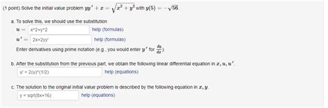 solved 1 point solve the initial value problem yy′ x x2 y2