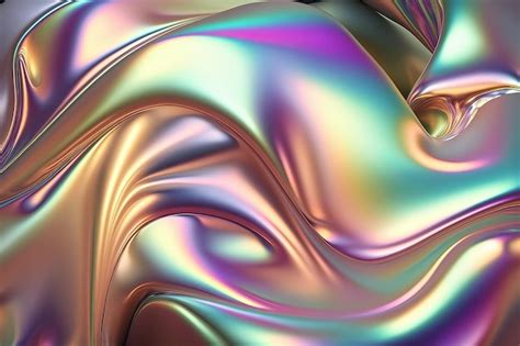 홀로그램 액체 배경의 생성 Ai 그림 홀로그램 무지갯빛 배경 디자인 인쇄를 위한 진주빛 그라데이션 및 호일 효과 레인보우 메탈