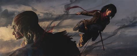 Colossal Titan Mikasa Ackerman Shingeki No Kyojin Hd Wallpaper