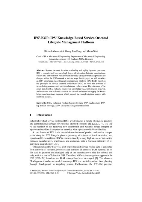 Pdf Ips2 Kop Ips2 Knowledge Based Service Oriented Lifecycle