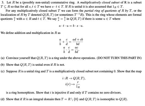 Solved 3 Let R Be A Possibly Non Unital Commutative Ring