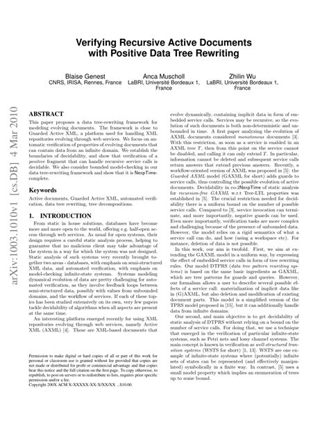 Pdf Verifying Recursive Active Documents With Positive Data Tree Rewriting