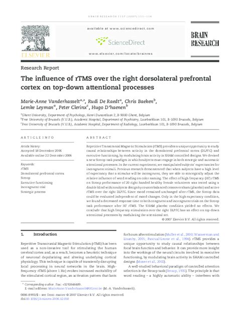 Pdf The Influence Of Rtms Over The Right Dorsolateral Prefrontal Cortex On Top Down