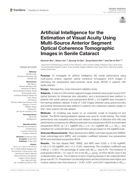 Pdf Artificial Intelligence For The Estimation Of Visual Acuity Using Multi Source Anterior
